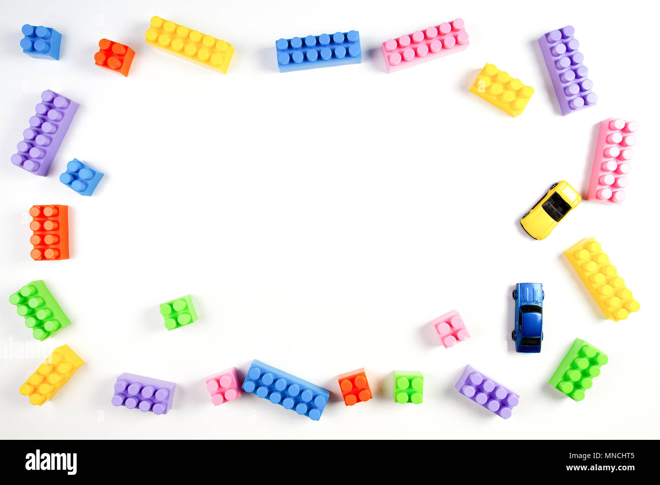 Kids toys frame on white background. Top view. Flat lay Stock Photo - Alamy