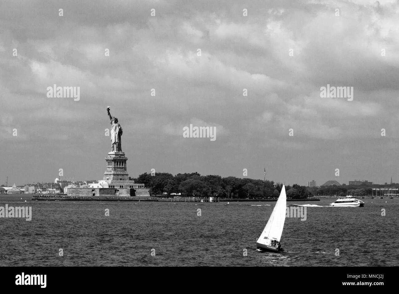 Statue of Liberty and sail boat Stock Photo - Alamy