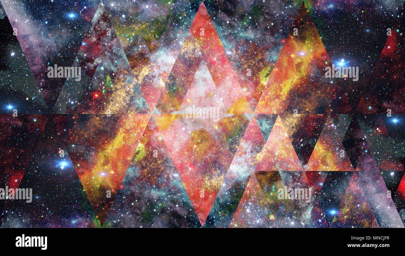 Universe, nebula, galaxy and the sacred geometry collage. Abstract ...