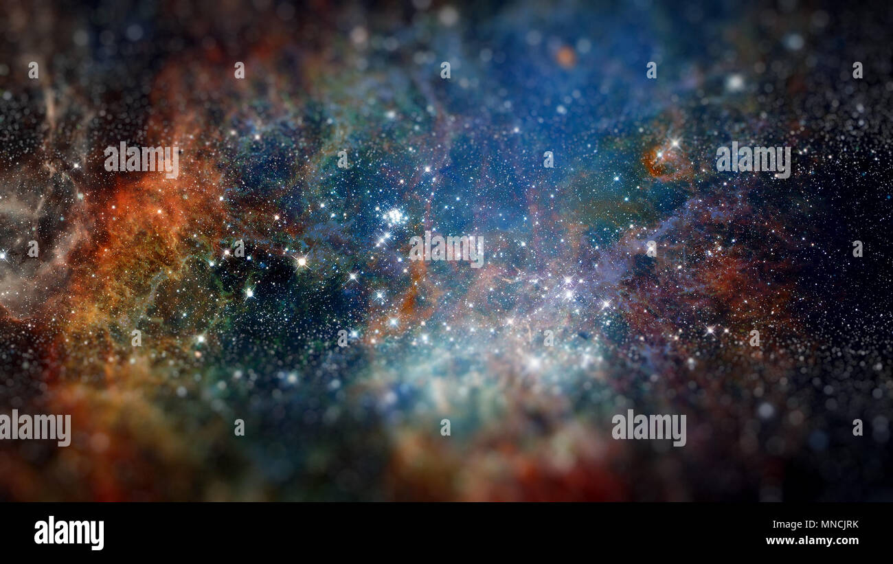 Reflection nebula the site of star formation. Science fiction art with ...