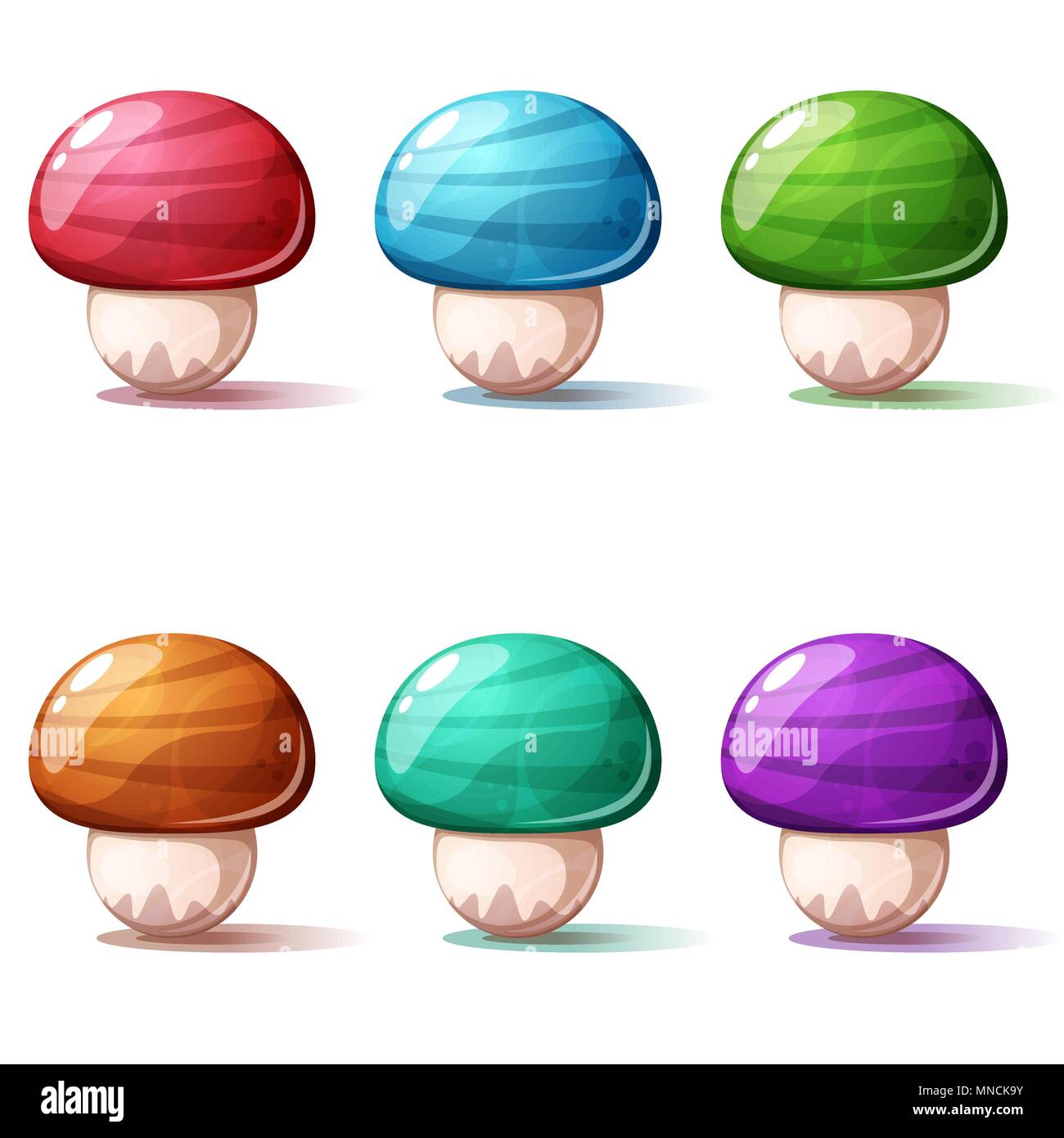 Set cartoon mushroom. Red, blue, green, yellow, pink icon Stock Vector ...