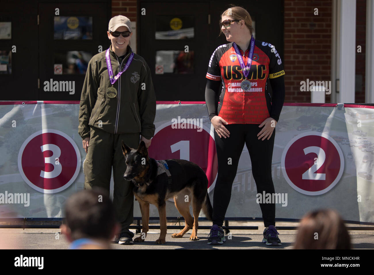 U.S. Marine Corps veteran Tisha Knickerbocker, left, and U.S. Marine ...