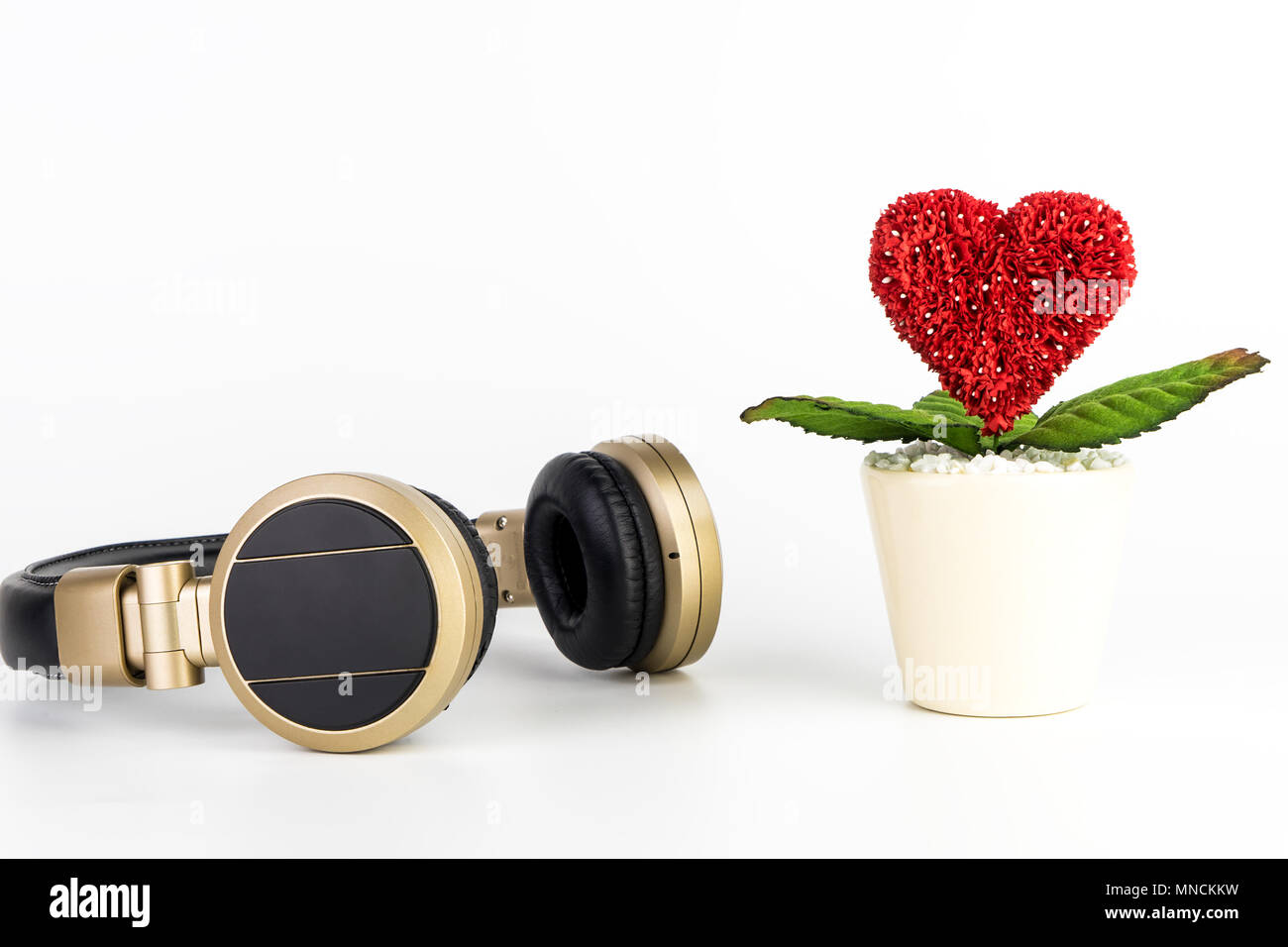 Headphone for Love Romance Music listening concept isolated on white ...