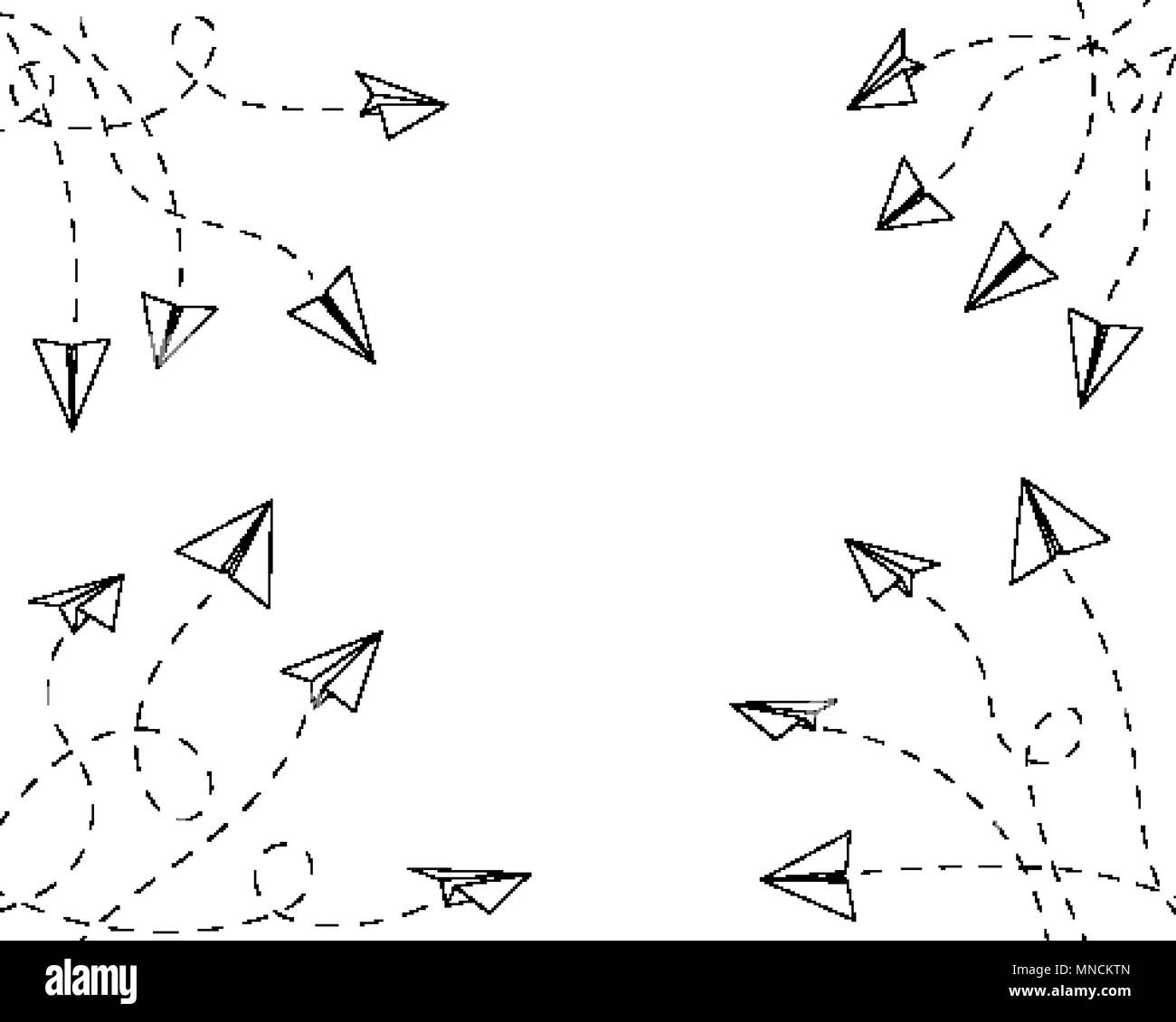 Paper planes and dotted lines corner frame background Stock Vector ...