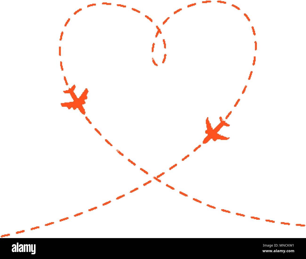Planes fly in the sky with heart trace. Love background Stock Vector ...