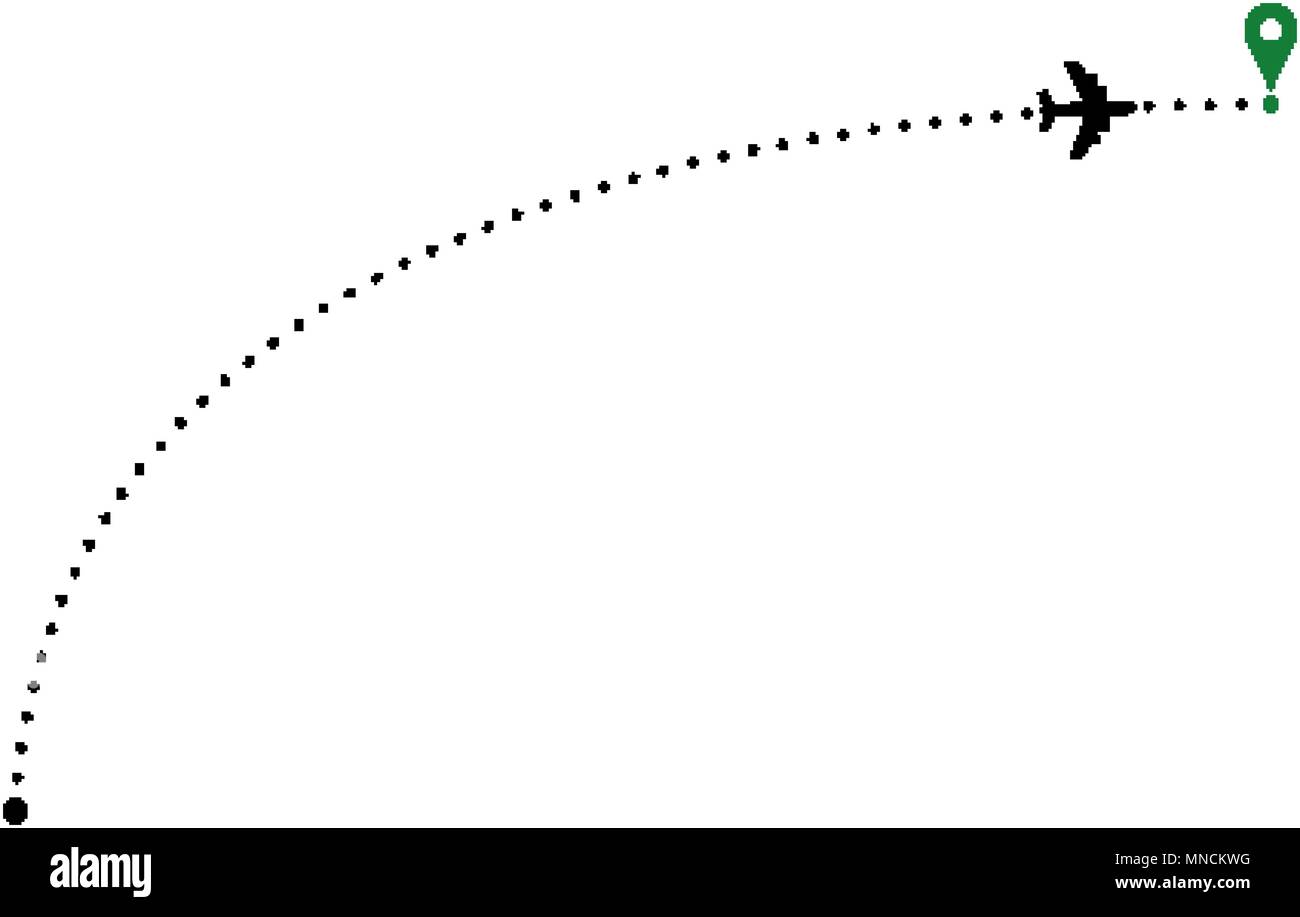 Airplane trace arc. Plane path illustration with destination poin Stock ...