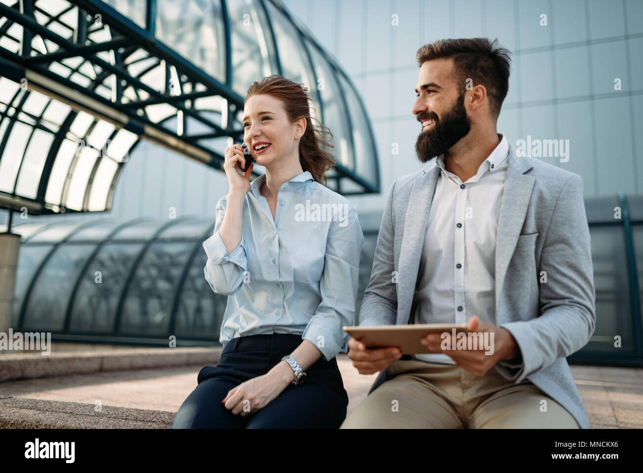 Picture of man and beautiful woman as business partners Stock Photo - Alamy