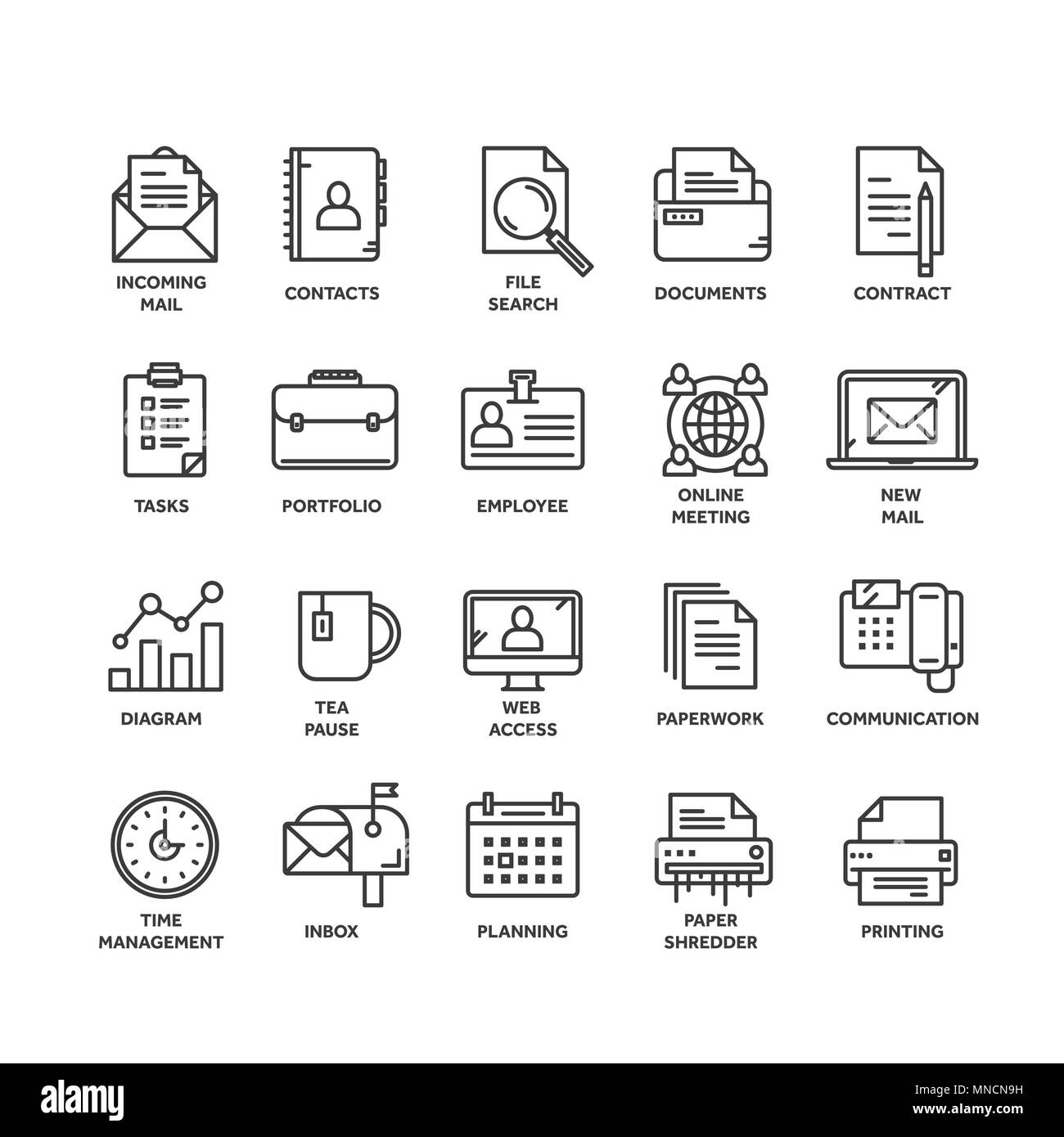 Business and office work. Documents, paperwork. Businessman. Thin line ...