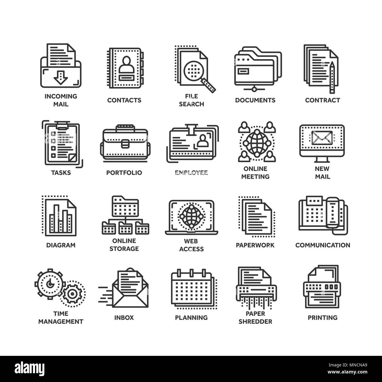 Business and office work. Documents, paperwork. Businessman. Thin line ...