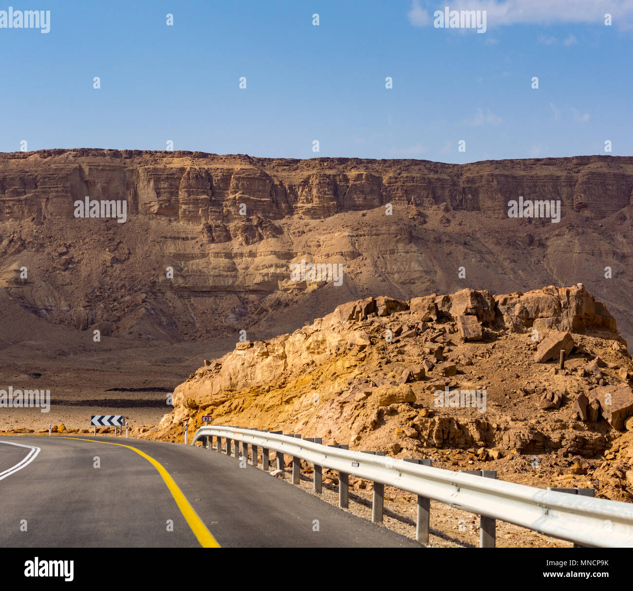 Asphalt road in desert Negev, Israel, road 40, transport infrastructure ...
