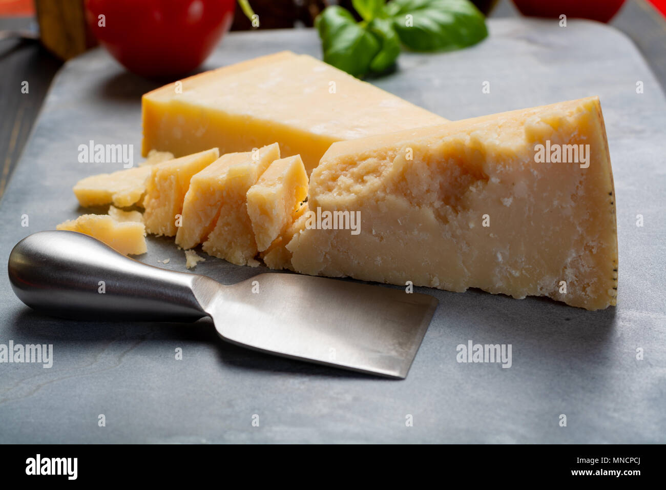 Traditional italian food - aged Italian parmesan hard cheese Parmigiano ...