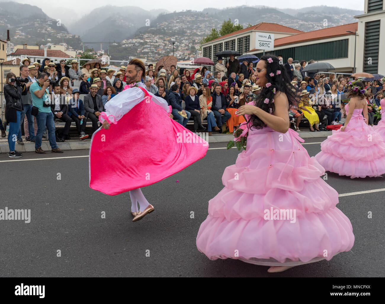 Funchal; Madeira; Portugal - April 22; 2018: A group of people in pink ...