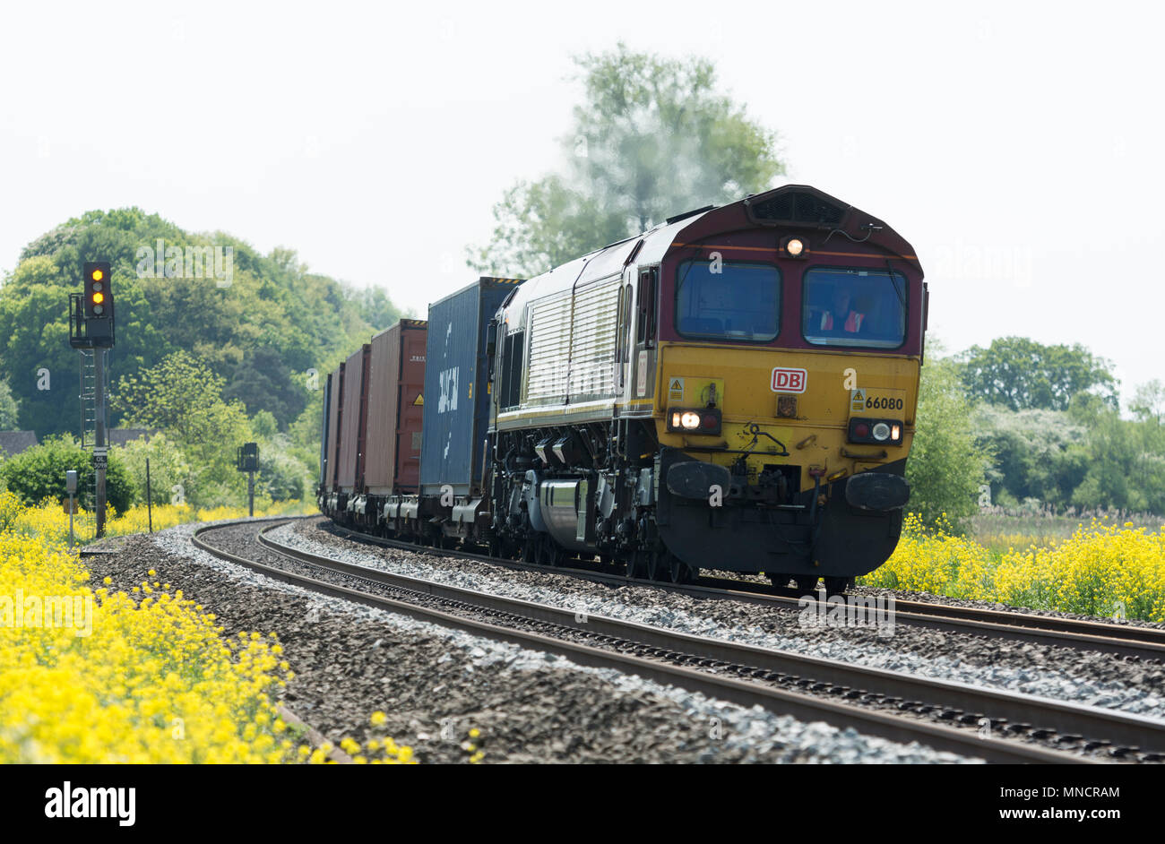 Class 66 diesel locomotive pulling a freightliner train near King`s ...