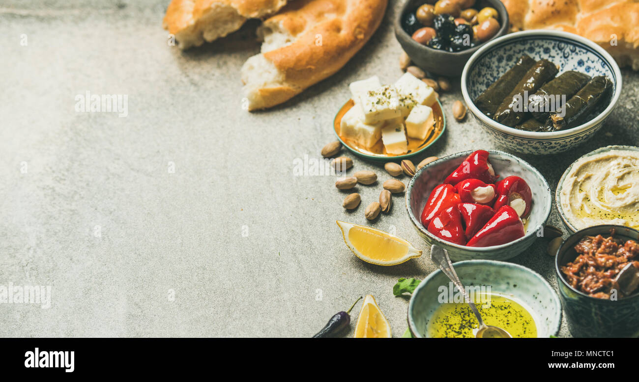 Mediterranean or Middle Eastern meze starter fingerfood assortment ...