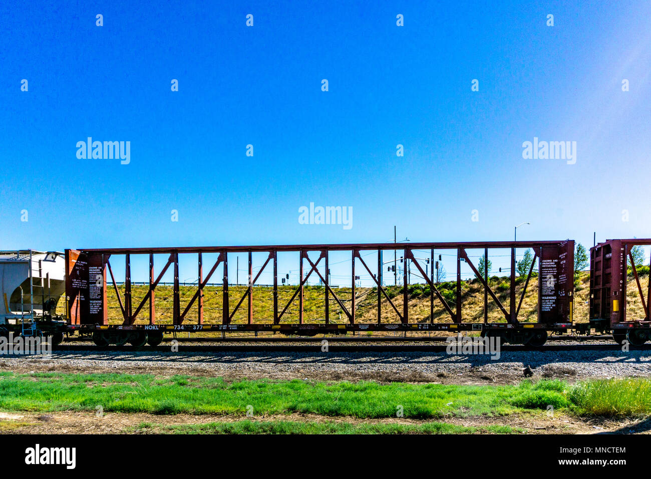 A Center Beam flat rail car typically use for wood and building ...