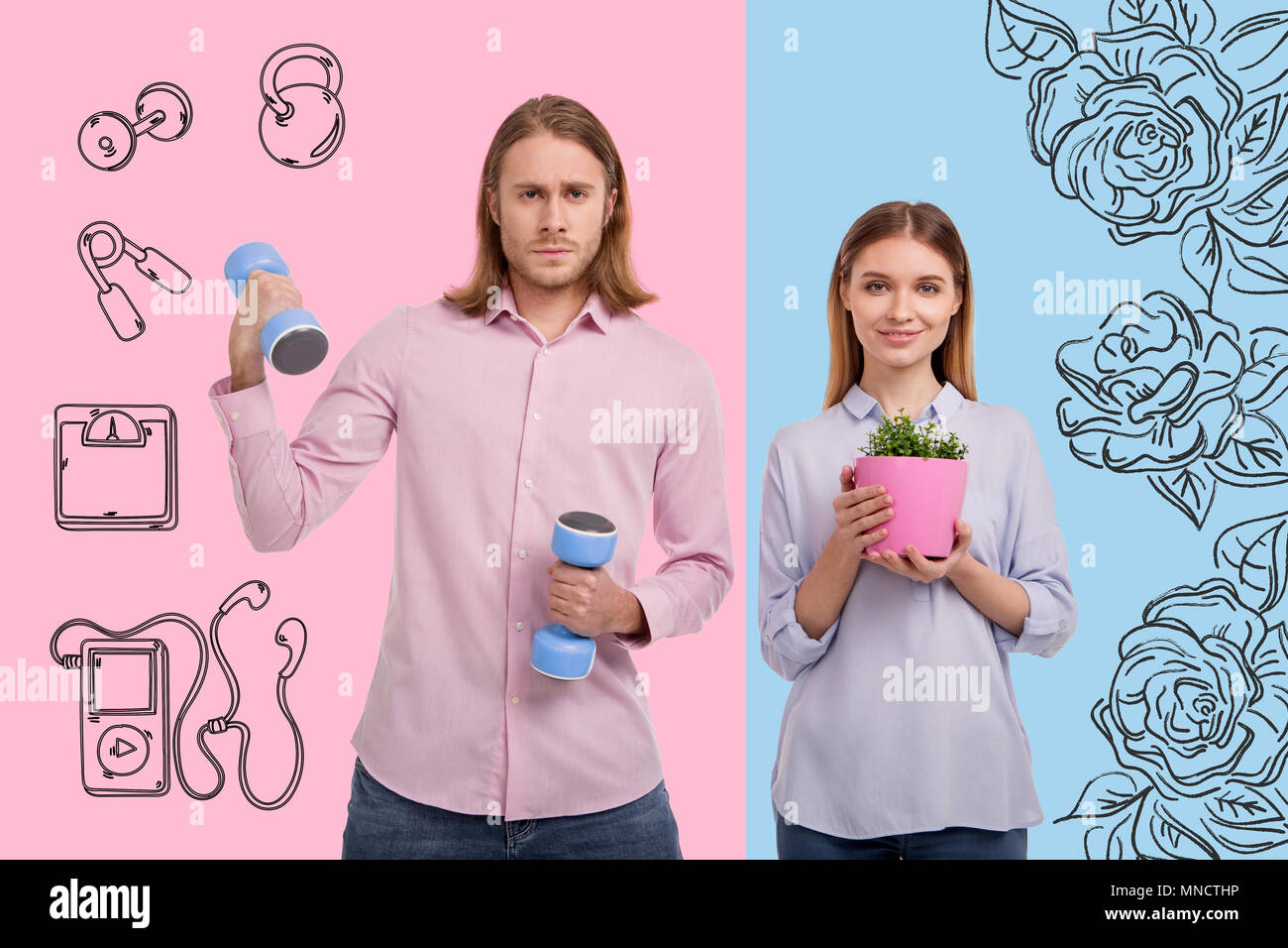 Charming couple of careful girl and strong man Stock Photo - Alamy