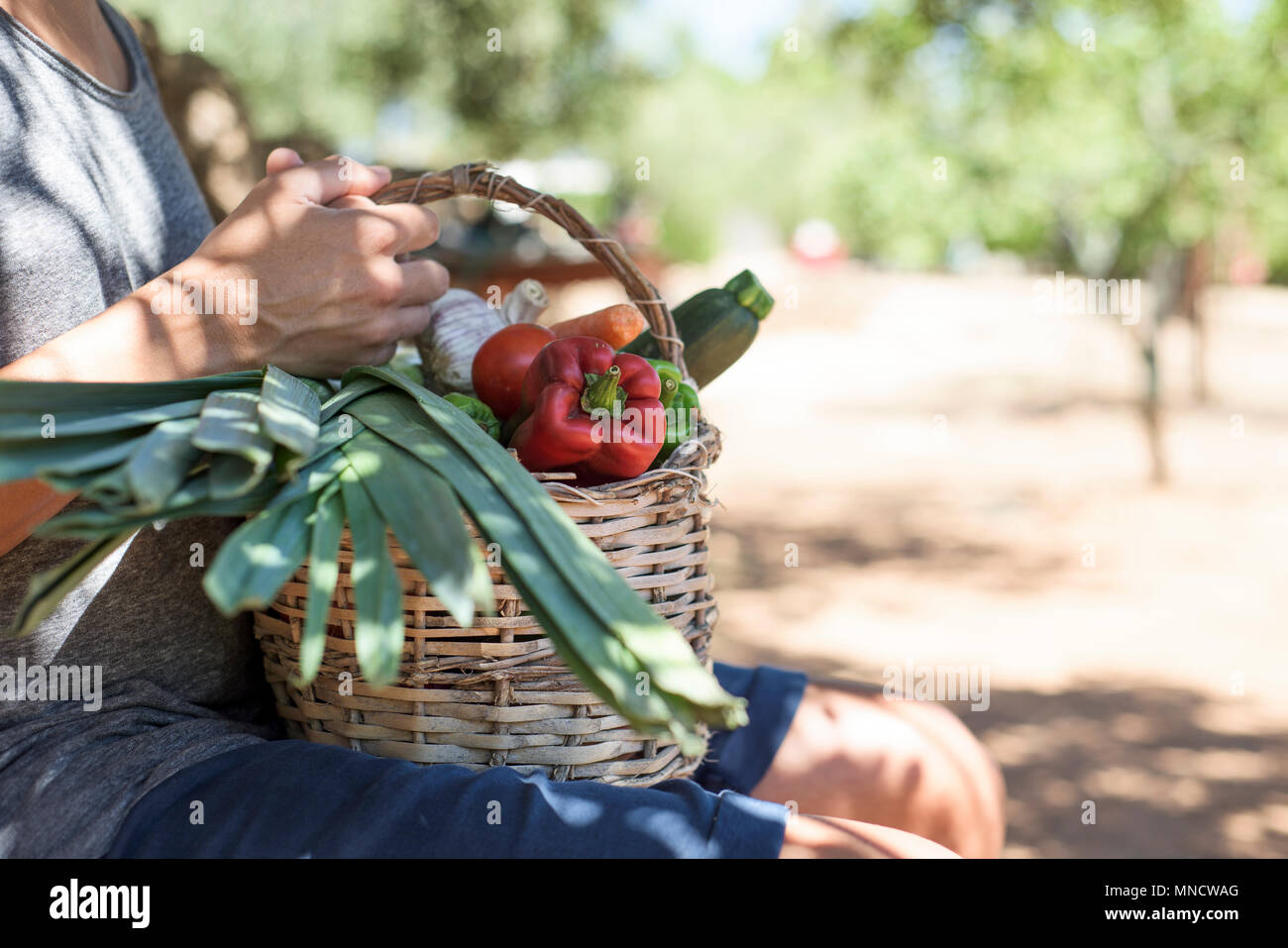 closeup of a young caucasian man, sitting outdoors, with a rustic ...