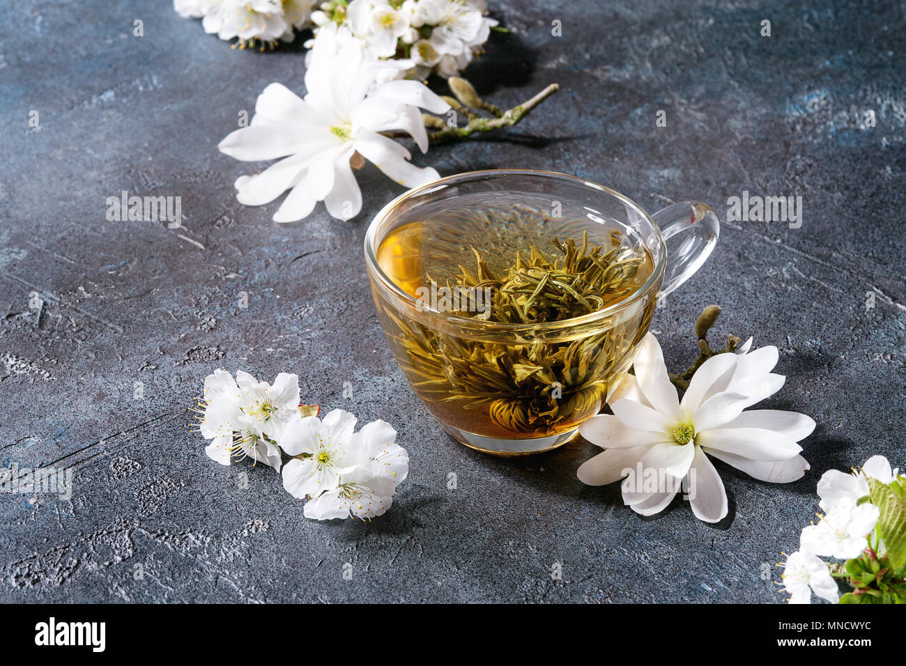 Tea with spring flowers Stock Photo - Alamy