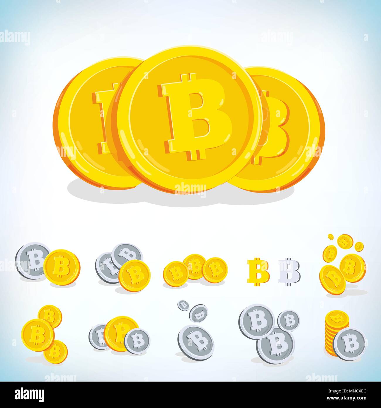 Bitcoin. 2D cartoon bit coin. Digital currency. Cryptocurrency. Golden ...