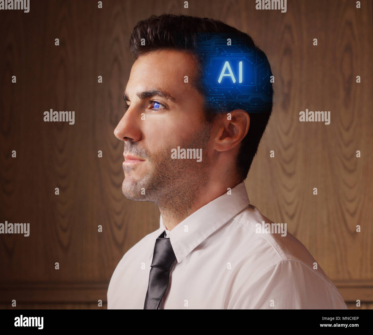 Handsome businessman robot with with AI in his head. Artificial ...