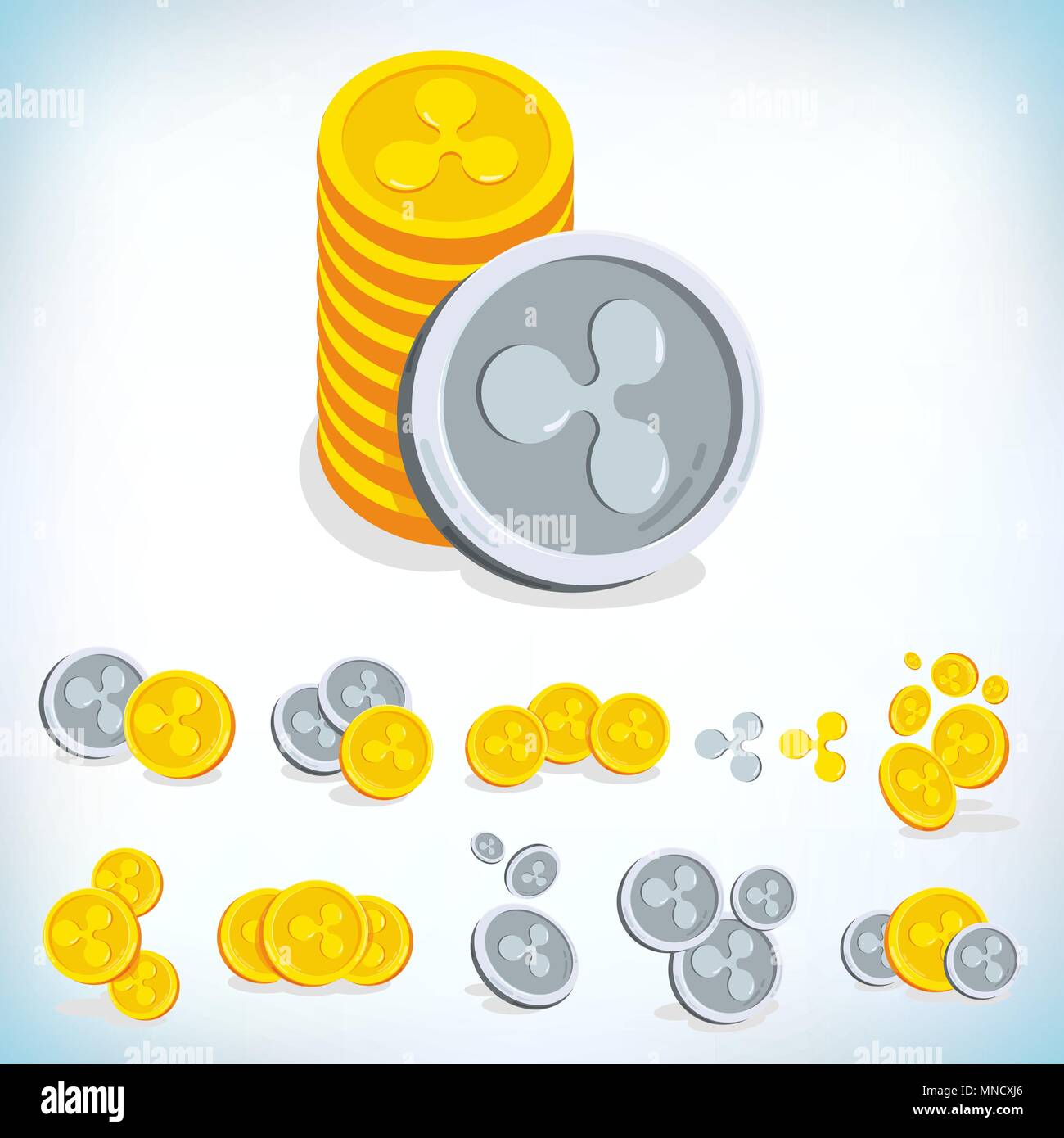 ripple. 2D cartoon coin. Digital currency. Cryptocurrency. Golden coins ...