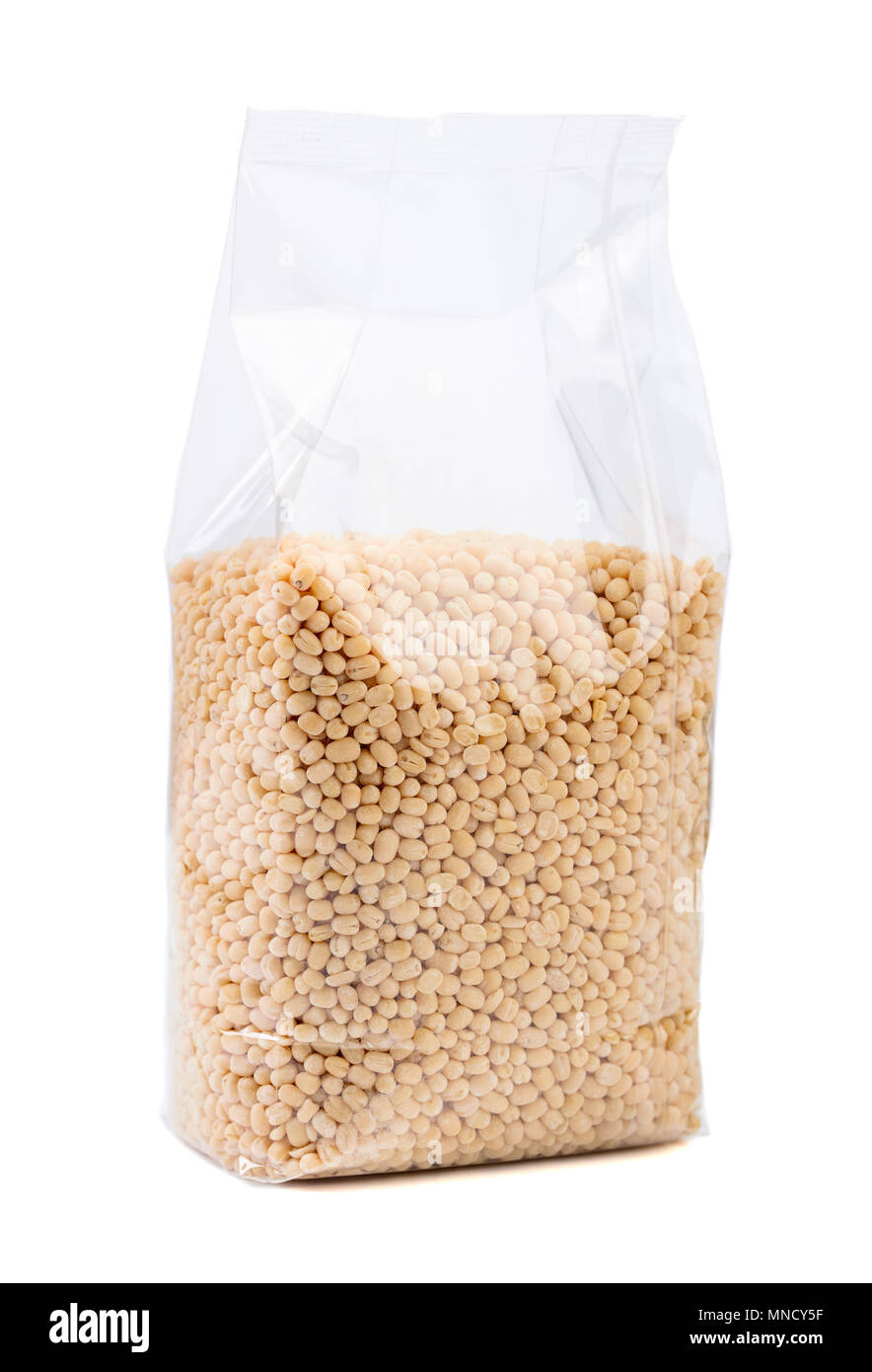 Mung beans or lentils in a transparent package isolated on a white ...
