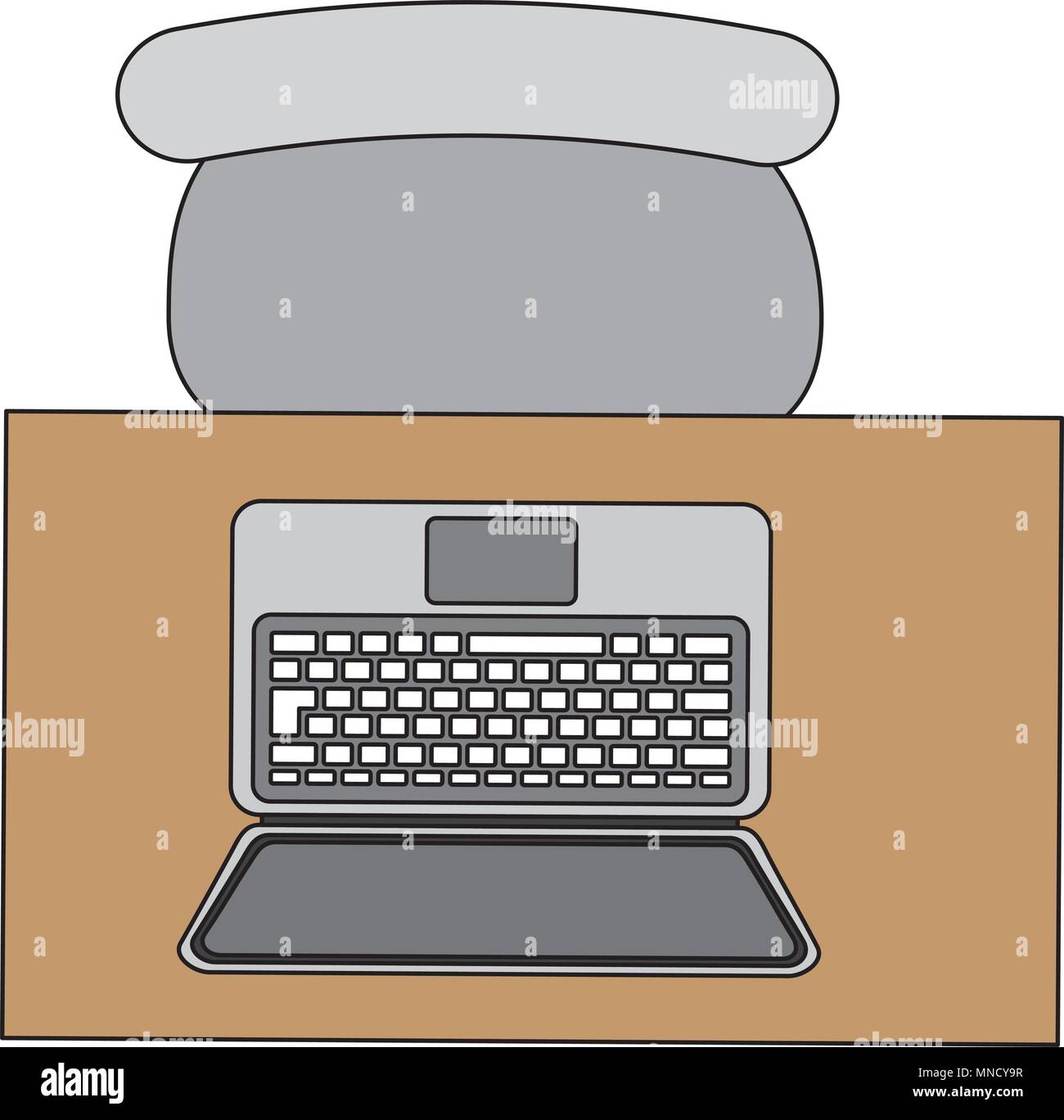 workspace desk chair and laptop view from above vector illustration ...