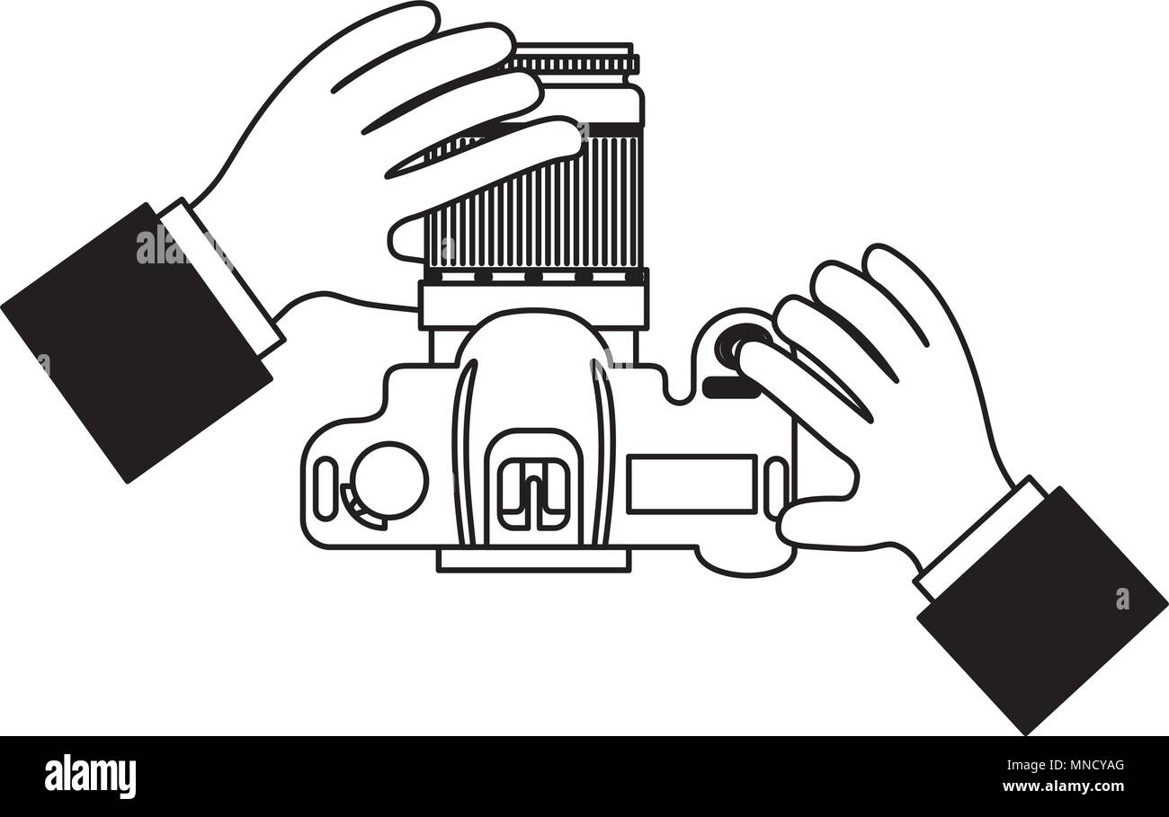 top view hands holding photographic camera vector illustration Stock ...