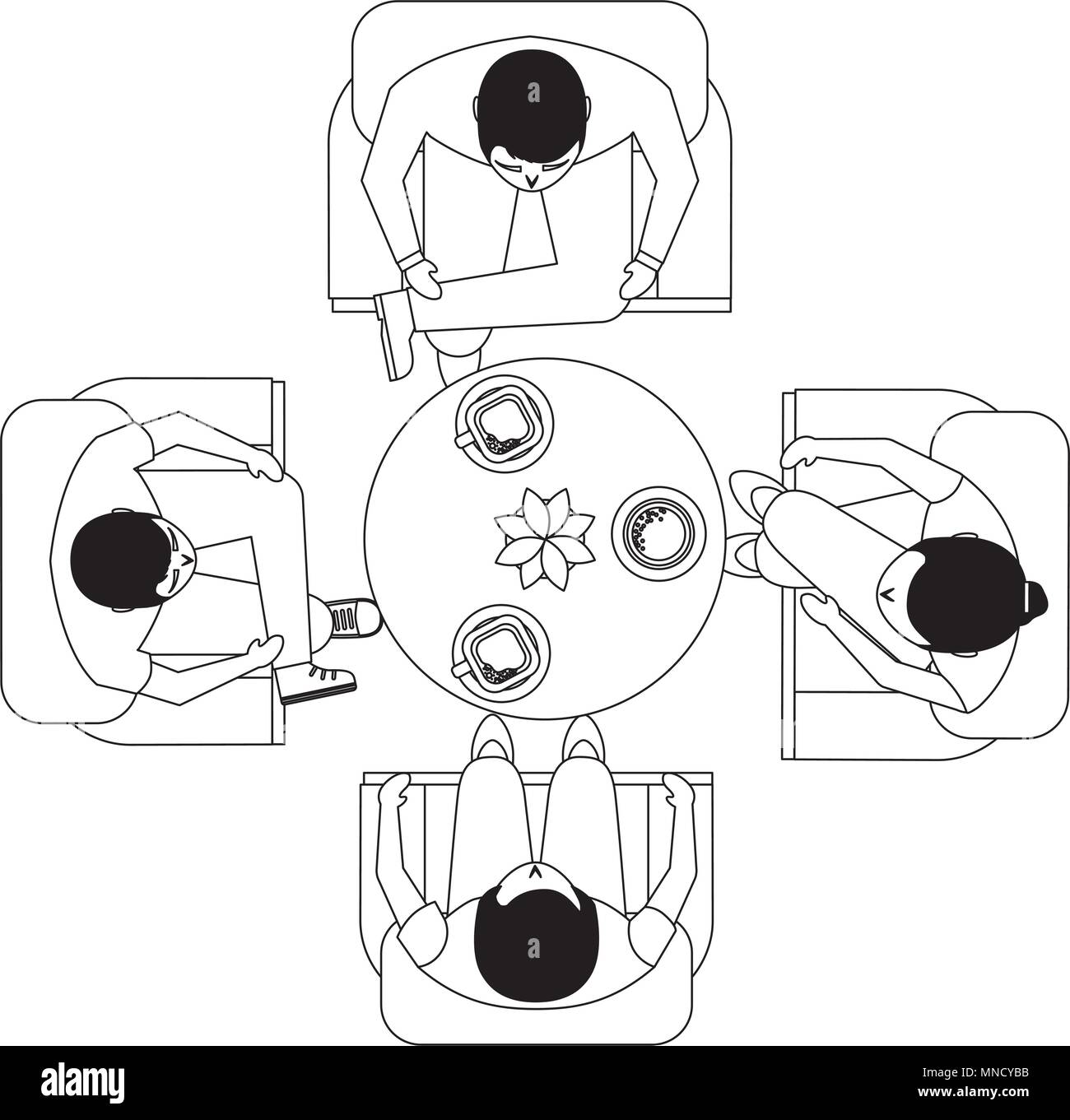 people business meeting drinking coffee on the round table in top view ...