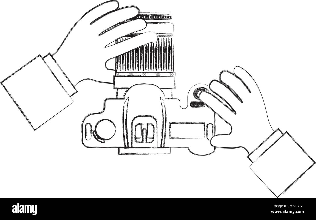 top view hands holding photographic camera vector illustration Stock ...