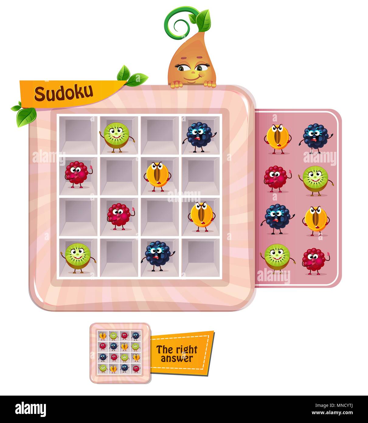 Sudoku game for children with pictures. Kids activity sheet. Training ...