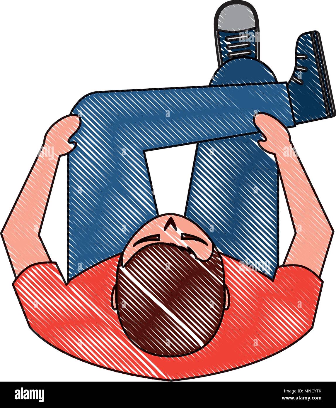 aerial view of man sitting with cross leg vector illustration design ...