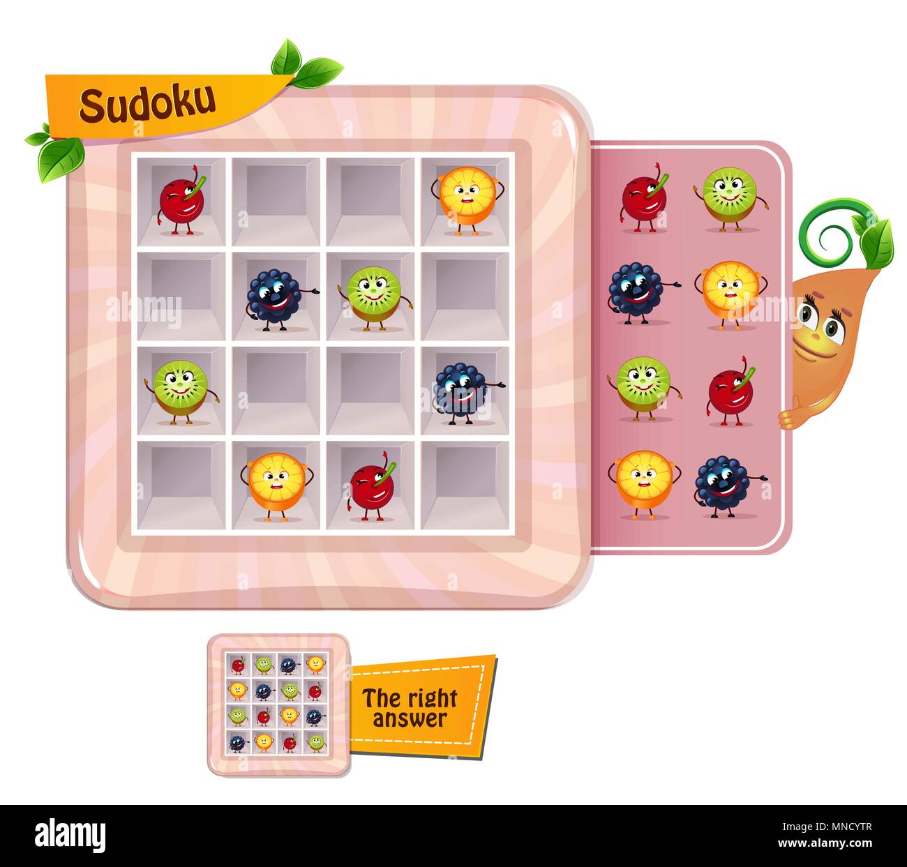 Sudoku game for children with pictures. Kids activity sheet. Training ...