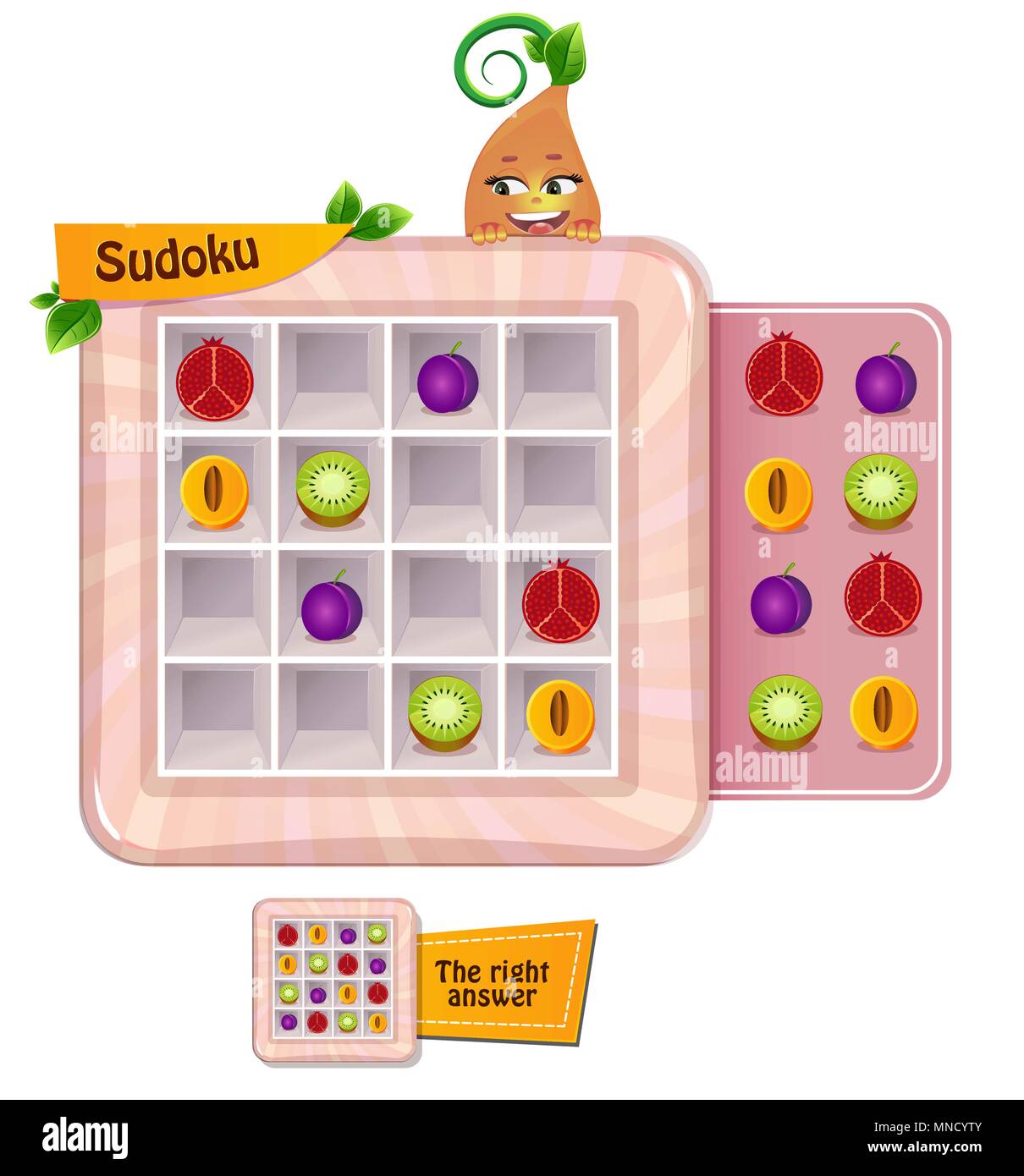 Sudoku game for children with pictures. Kids activity sheet. Training ...