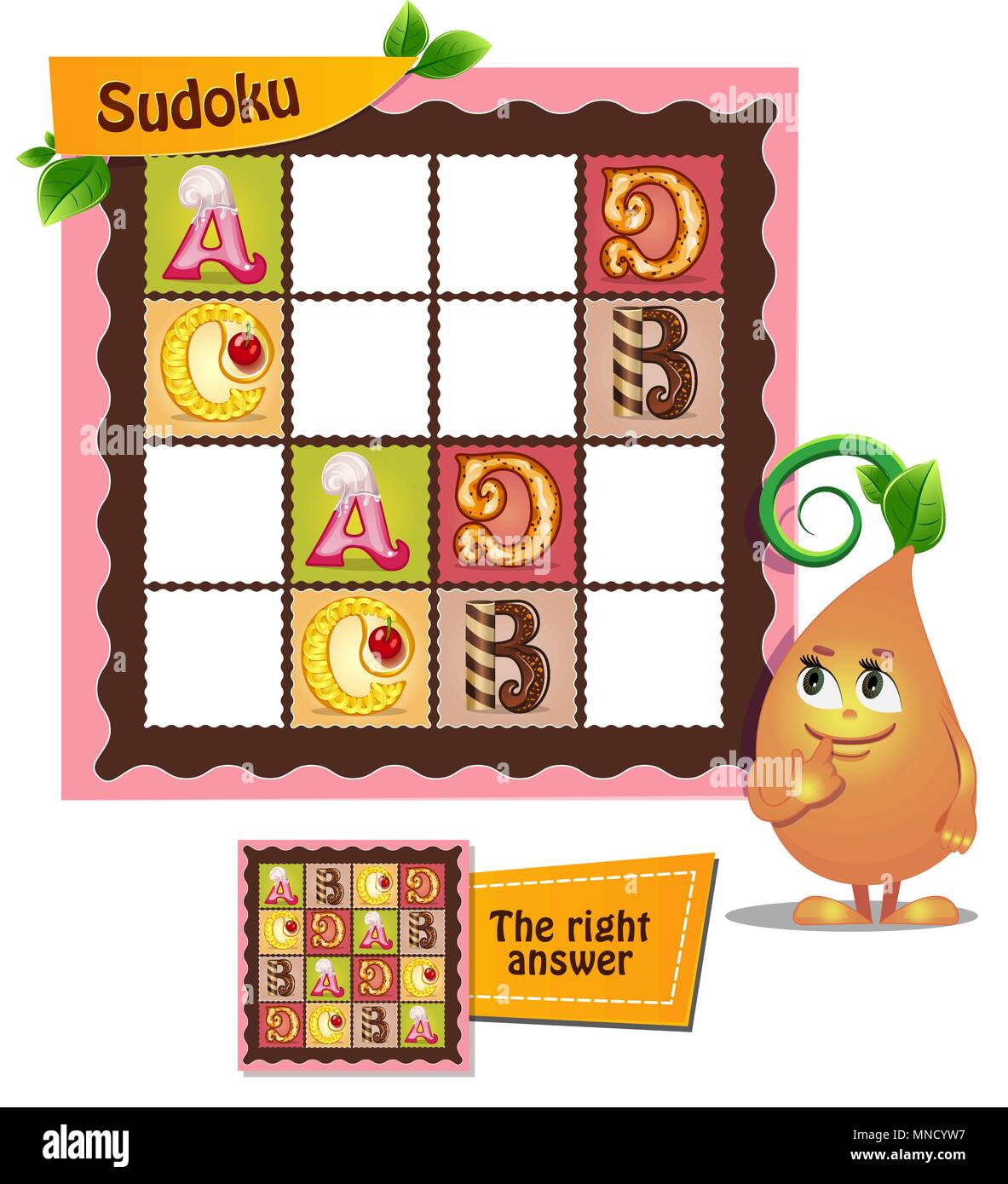 Sudoku game for children with pictures letters alphabet. Kids activity ...