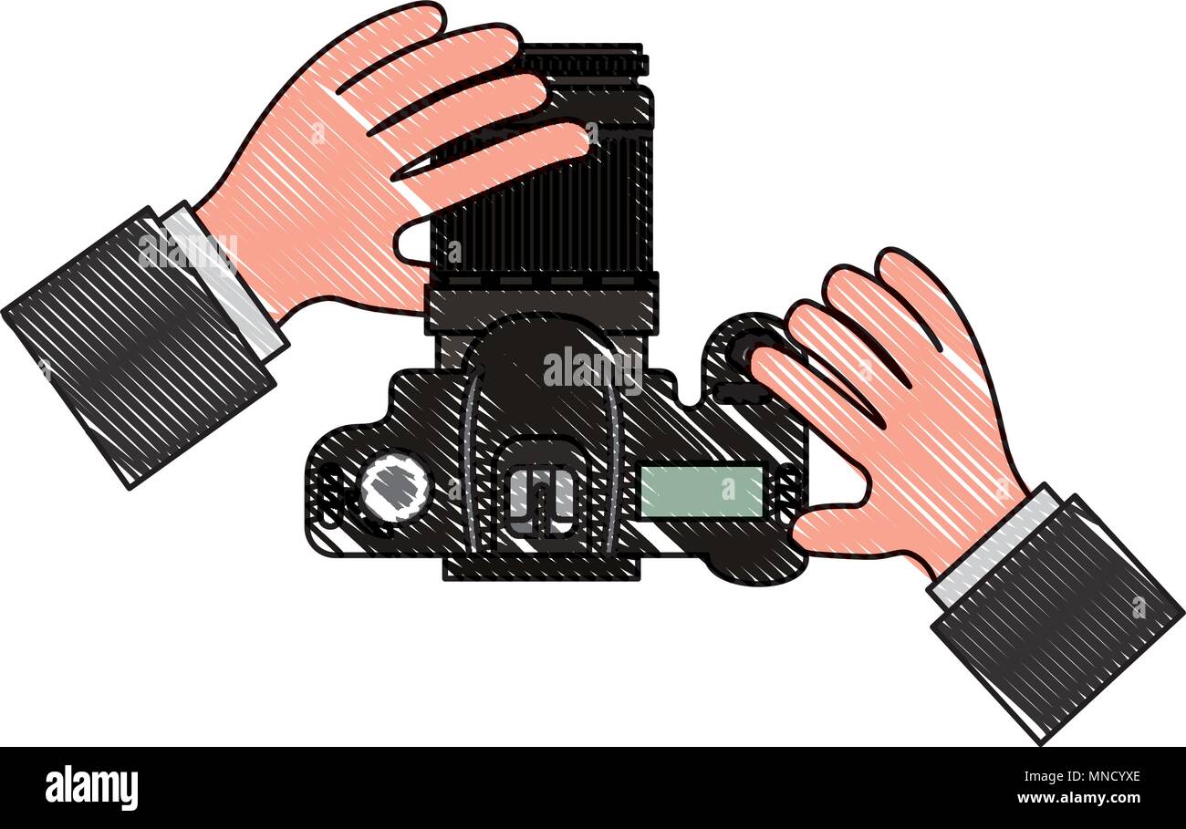 top view hands holding photographic camera vector illustration Stock ...