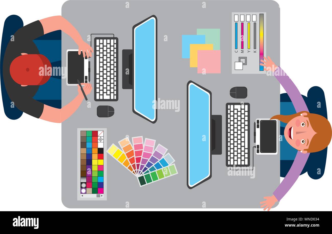 people designer creative workplace workflow items vector illustration ...