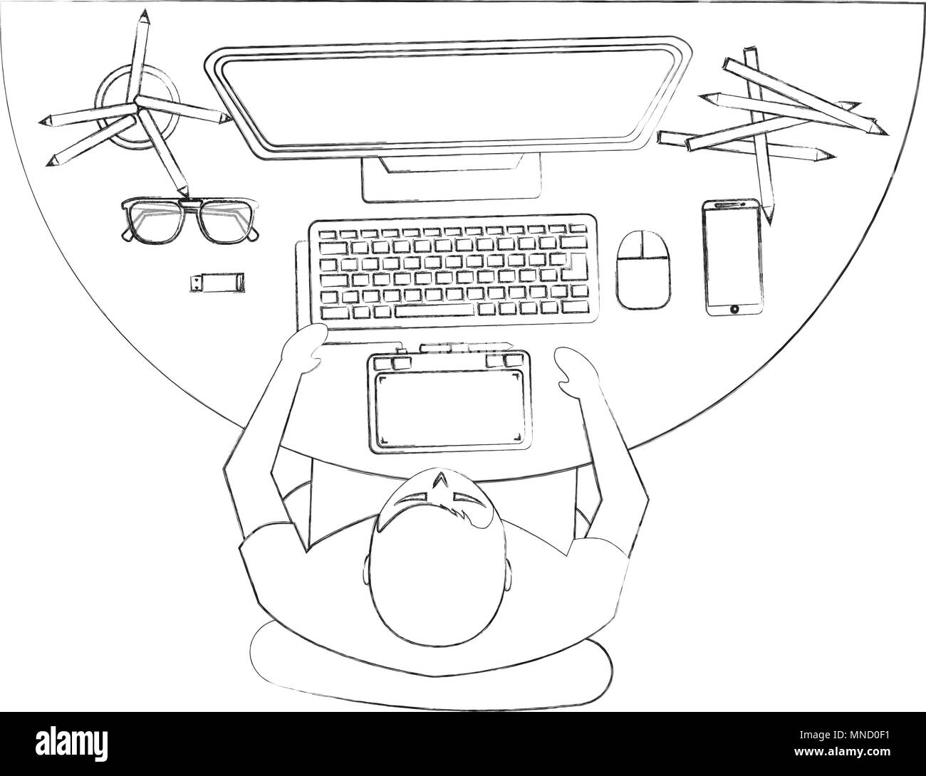 top view young man designer working computer tools at desk Stock Vector ...