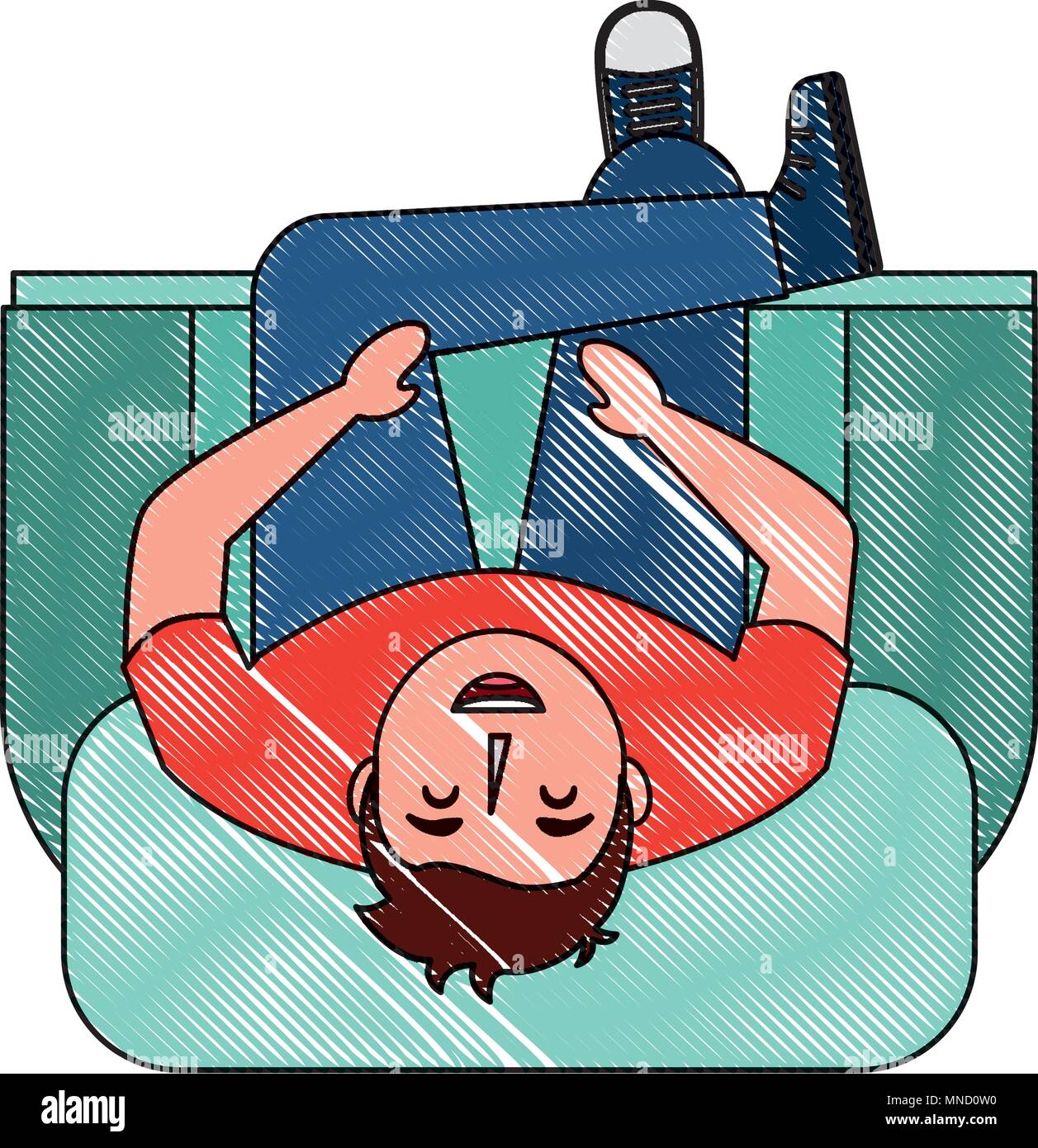 Aerial View Of Young Man Sitting In Sofa With Cross Leg Stock Vector