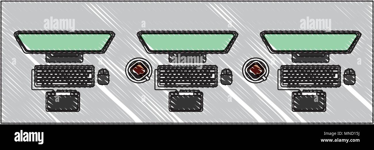 aerial view of desk with laptops computer and chairs office Stock ...