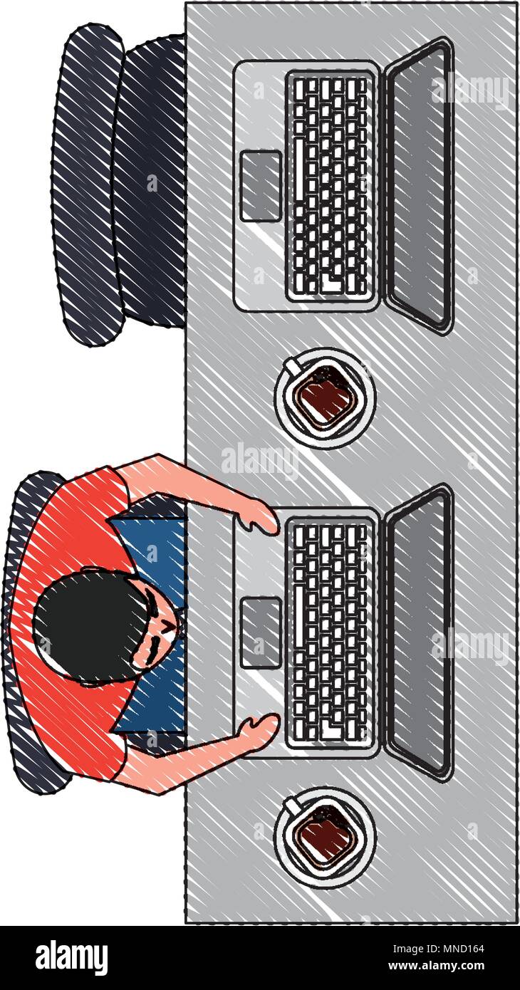 aerial view of workplace with man isolated icon Stock Vector Image ...