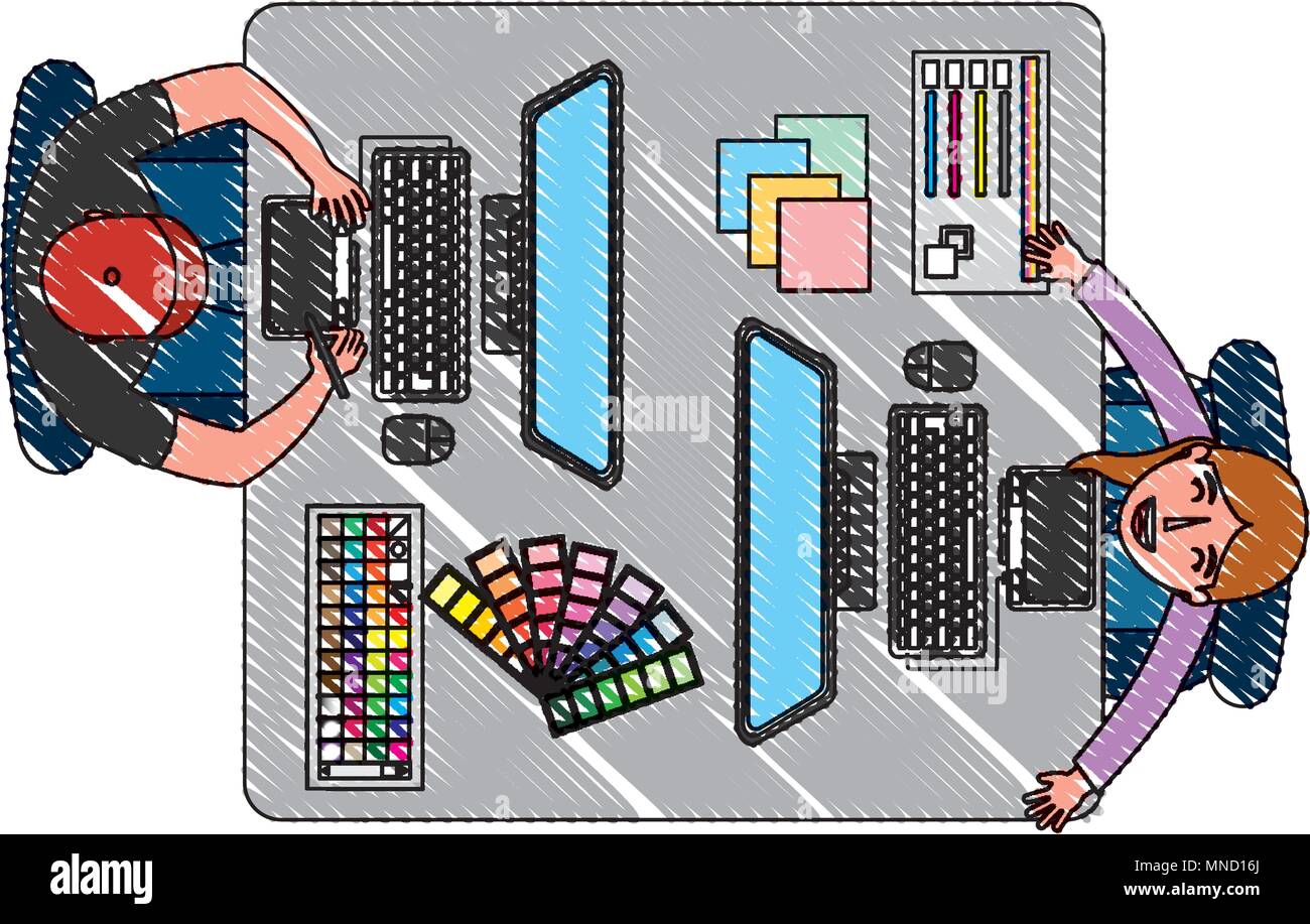 Office computers aerial Stock Vector Images - Alamy