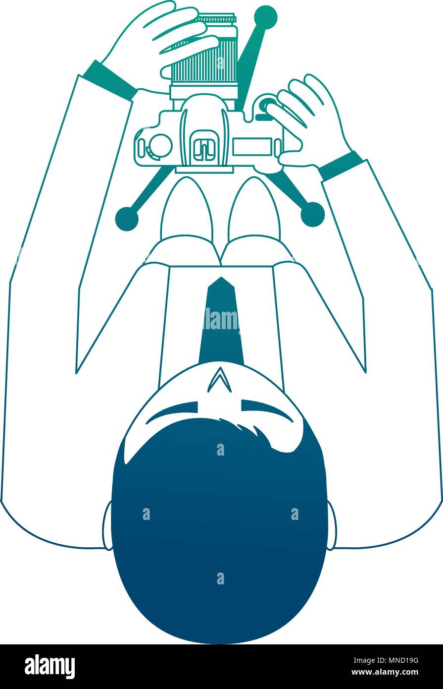 photographer holding camera taking picture top view Stock Vector Image ...