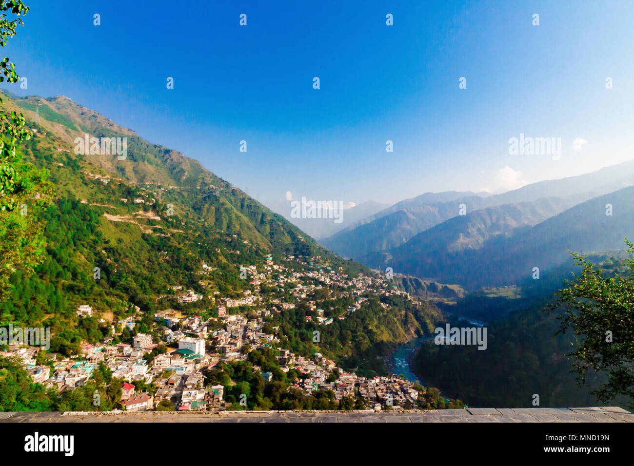 Raavi river flowing through the calm town of Chamba, Himachal Pradesh ...
