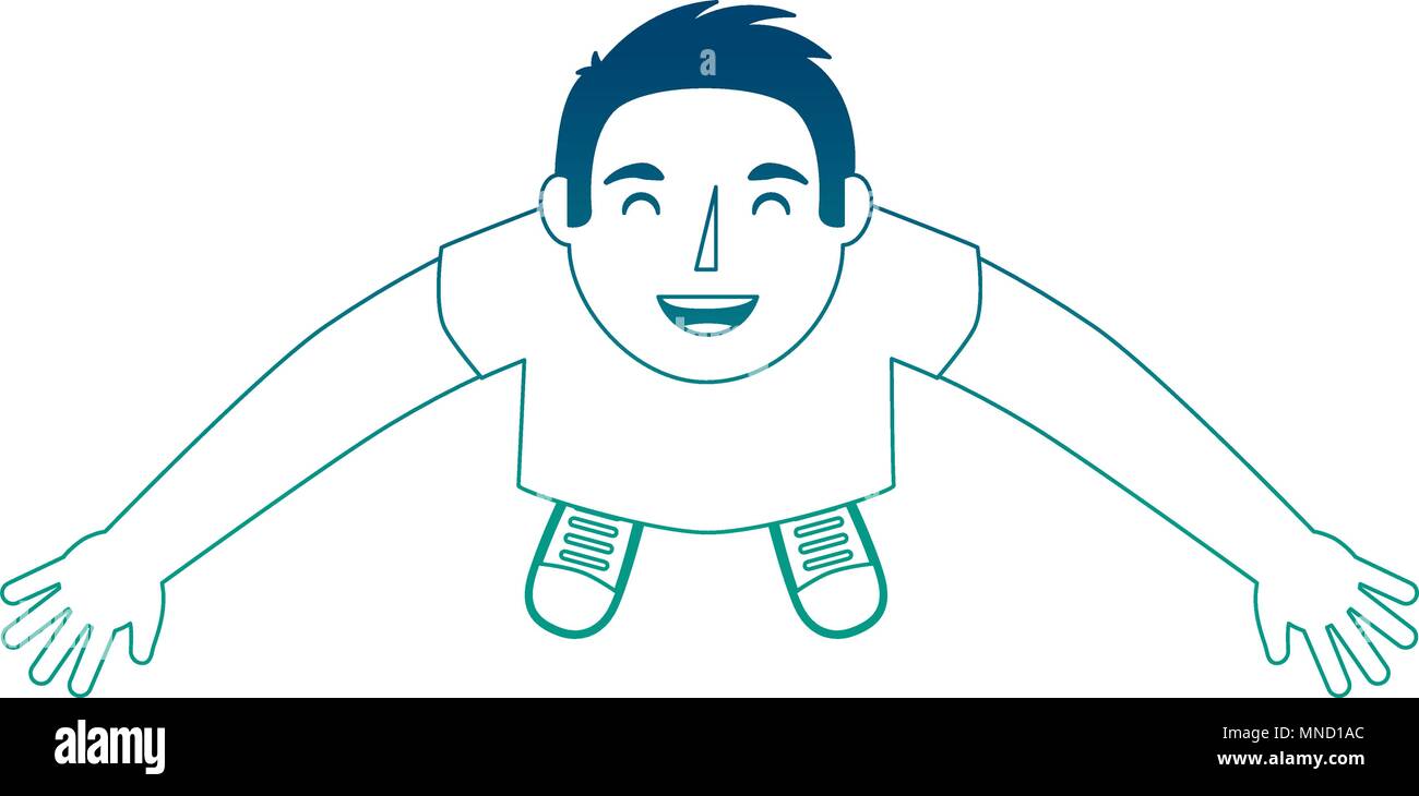 young man standing raised arms celebrating top view Stock Vector Image ...