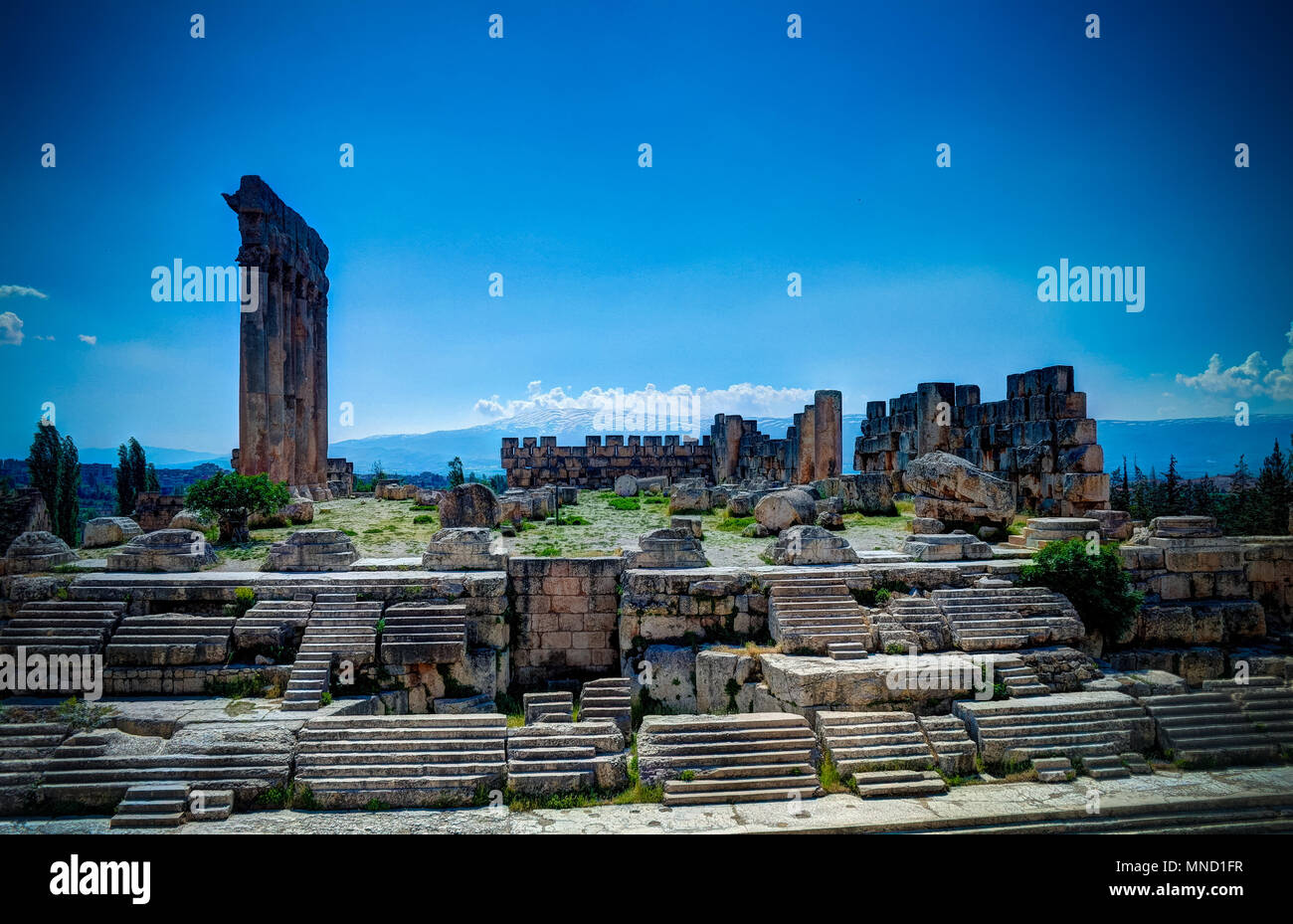 Ruins of Jupiter temple and great court of Heliopolis in Baalbek, Bekaa ...