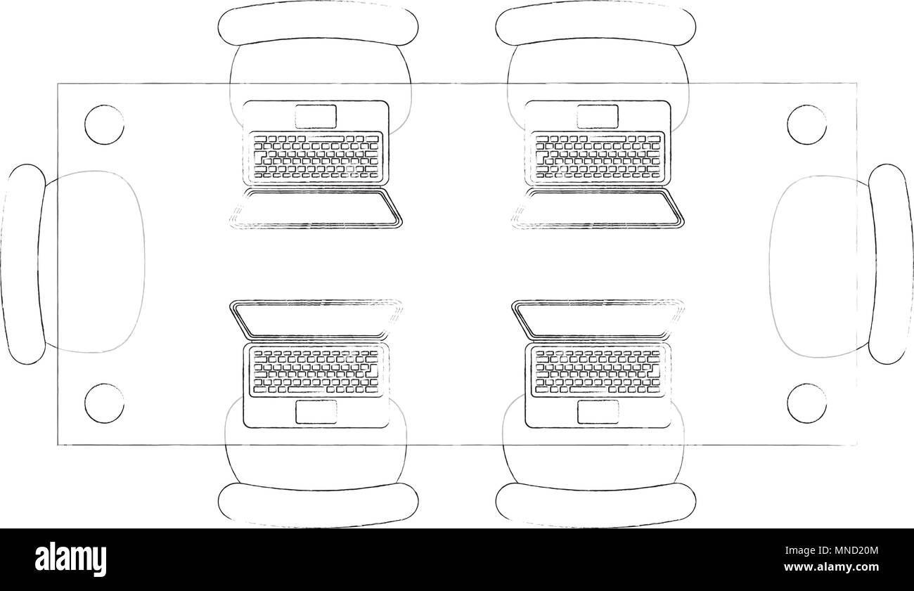aerial view of work table with laptops computer and chairs office Stock ...