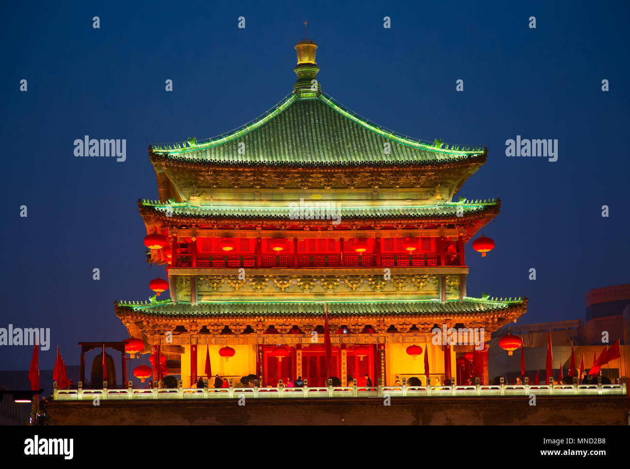 Famous Bell Tower in the Xi'an city, China. Xi'an is capital of Shaanxi ...