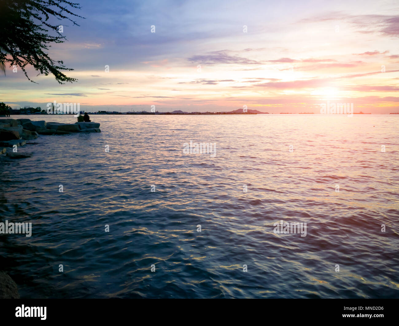 sunset at the riverside, sunlight landscape background Stock Photo - Alamy