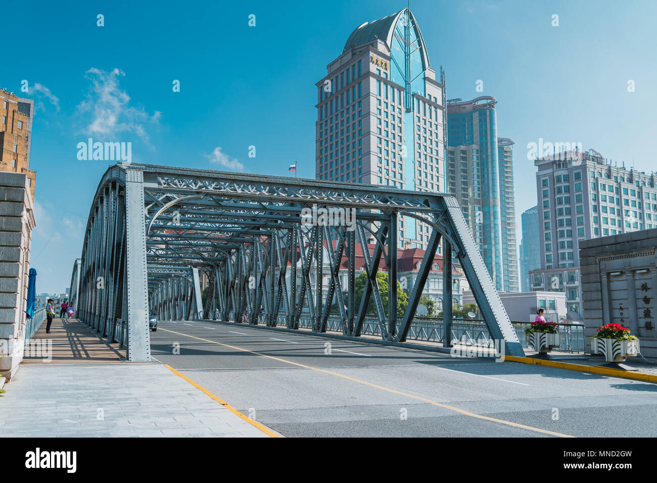 Shanghai China, Sep 2017:the historical Waibaidu bridge, a steel frame ...